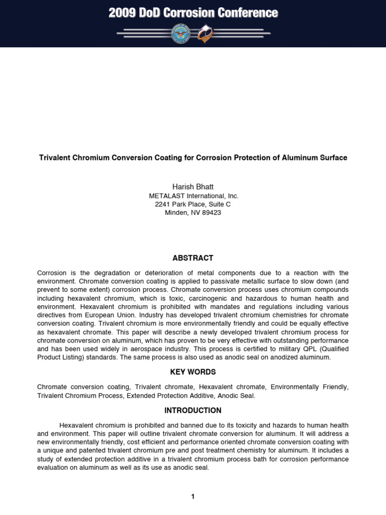 Trivalent Chromium Coating for Aluminum | PDF | Chromium | Corrosion