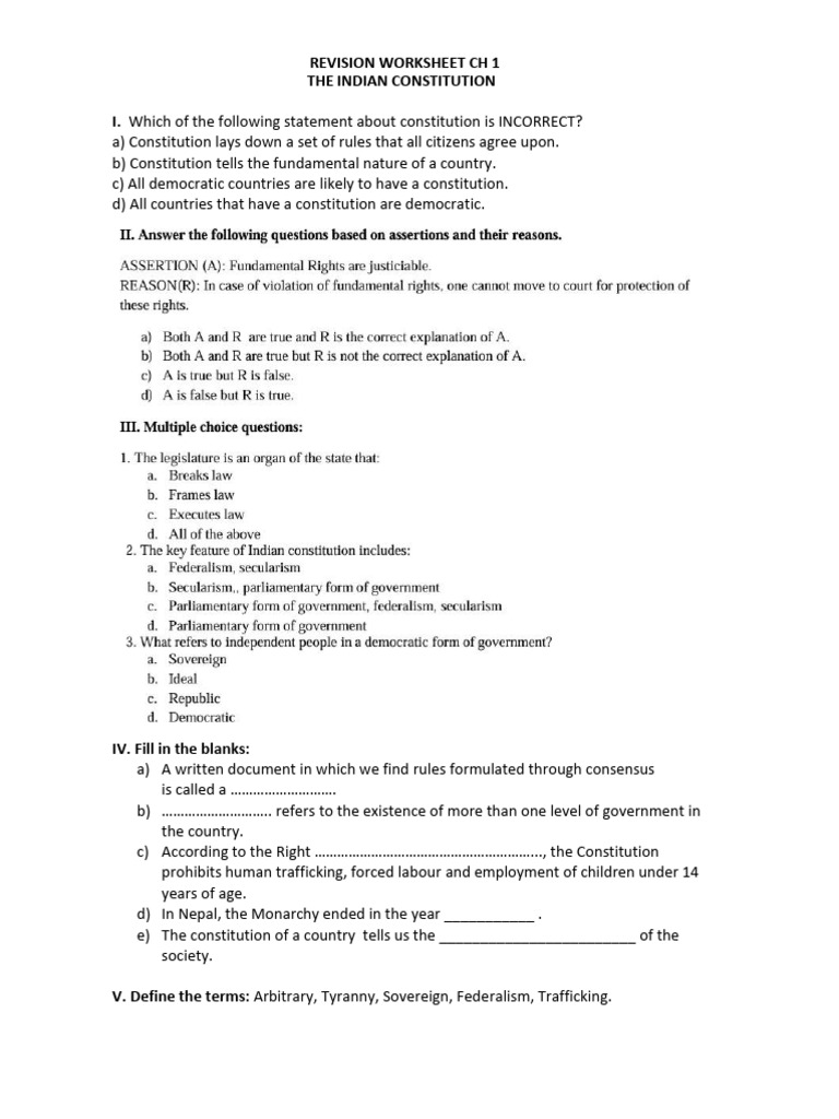 Worksheet Civics - Chapter 1 and 2 | PDF | Politics