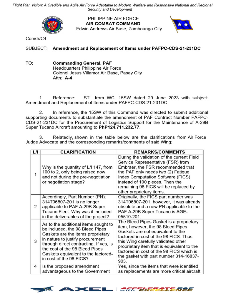 Amendment and Replacement of Items Under PAFPC-CDS-21-231DC | PDF ...