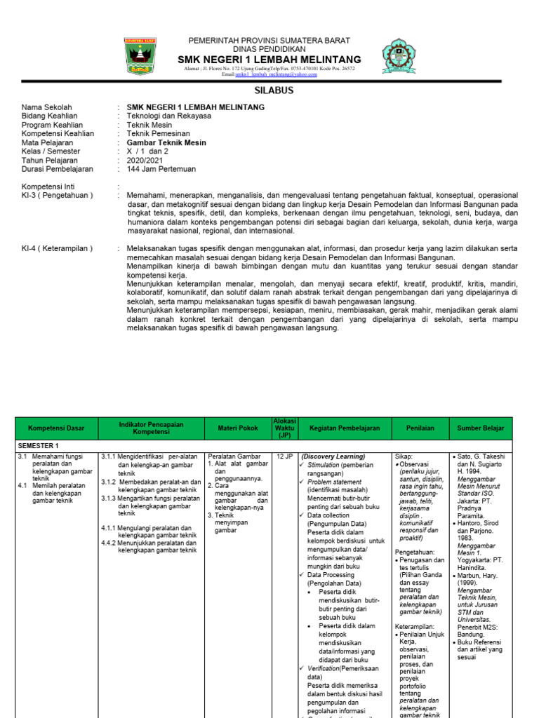 Silabus Gambar Teknik Mesin SMK | PDF