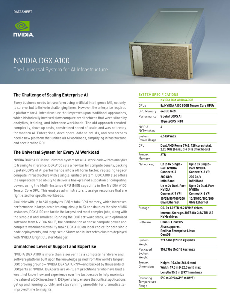 Nvidia DGX A100 Datasheet | PDF | Graphics Processing Unit | Computer Science