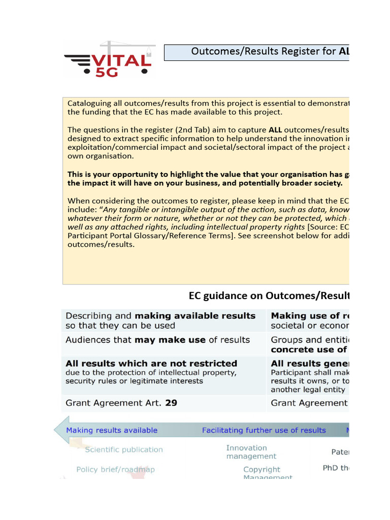 Vital-5G Outcomes Register v04 - 20240528 | PDF | Warehouse | Automation