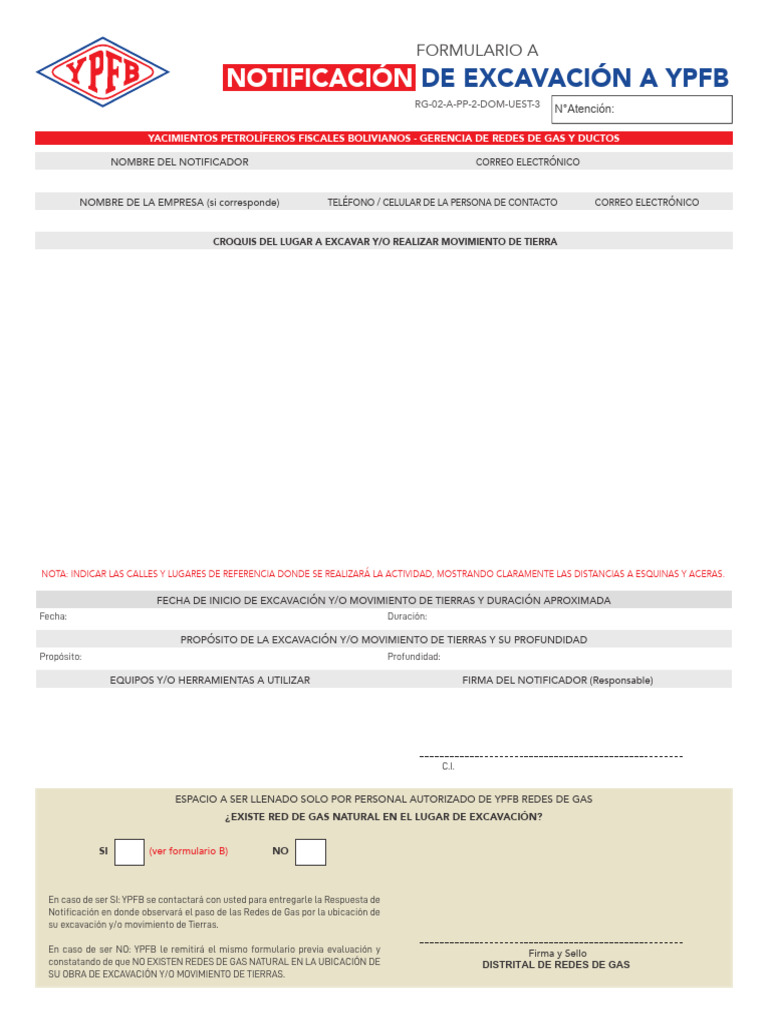 Formulario Excavación Ypfb | PDF