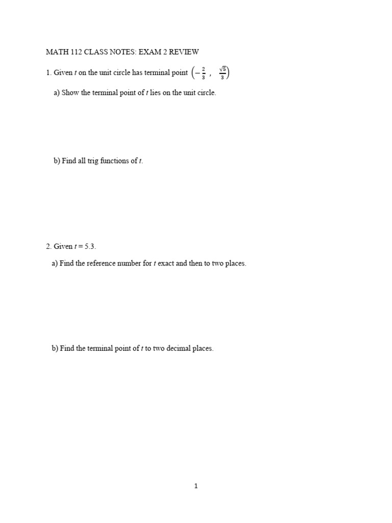 Math 112 Exam 2 Review Notes | PDF | Angle | Trigonometry