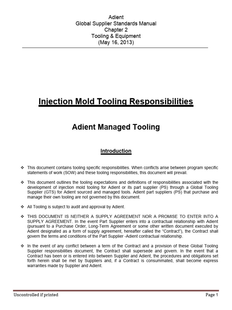 Adient Injection Mold Tooling Guide | PDF | Specification (Technical Standard)