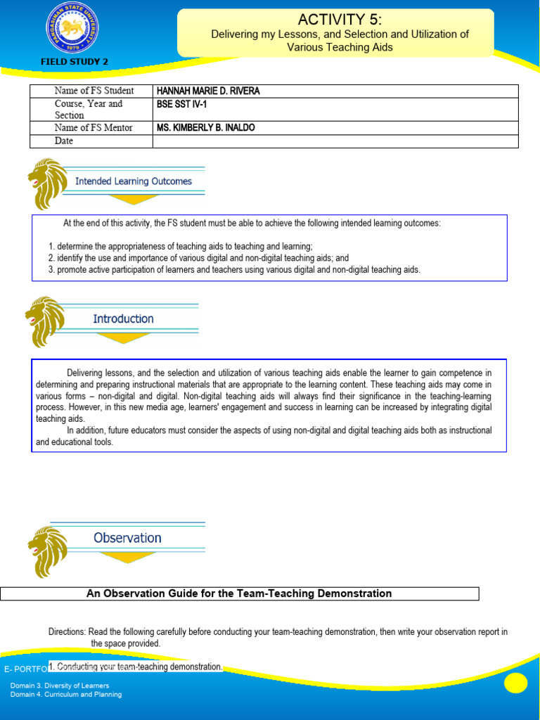 FS 2 Activity 5 | PDF | Teachers | Learning