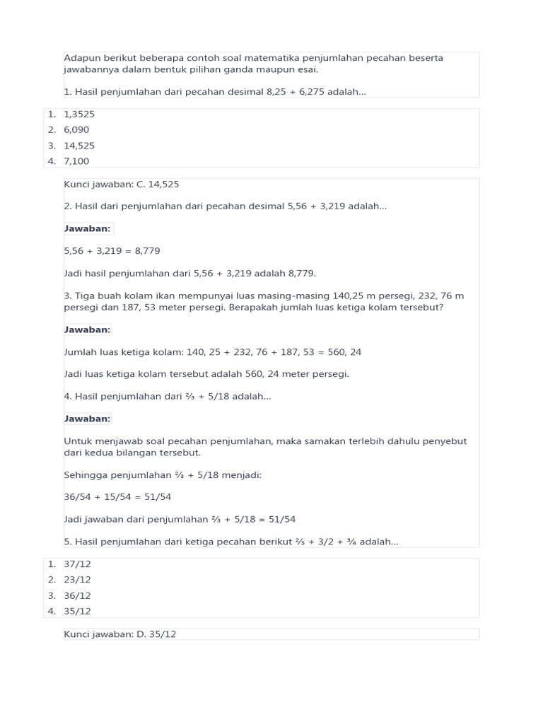 Contoh Soal MTK Pecahan | PDF