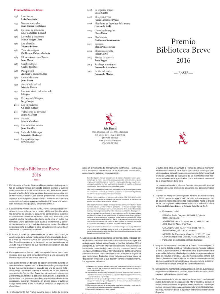 Bases Premio Biblioteca Breve | PDF | España | Literatura en español