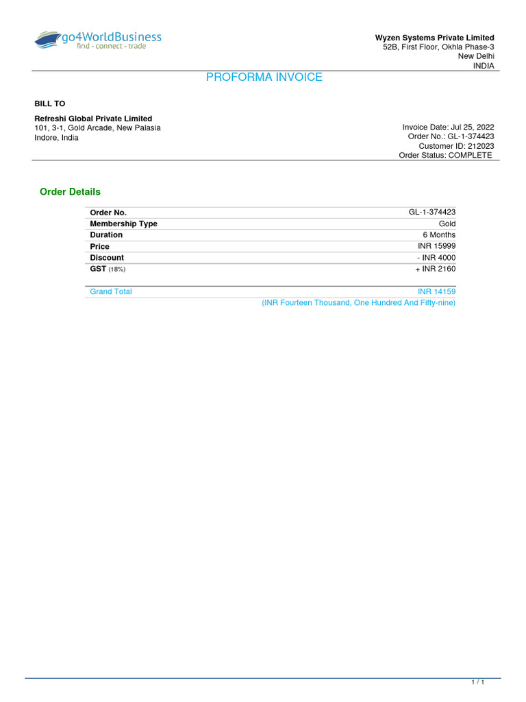 GL-1-374423 Go4world Invoice | PDF