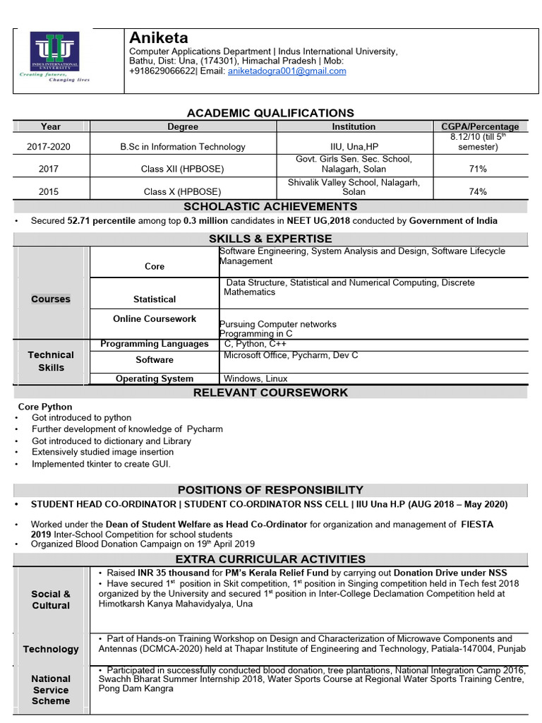 Aniketa Cv Pdf Computer Science Software Engineering