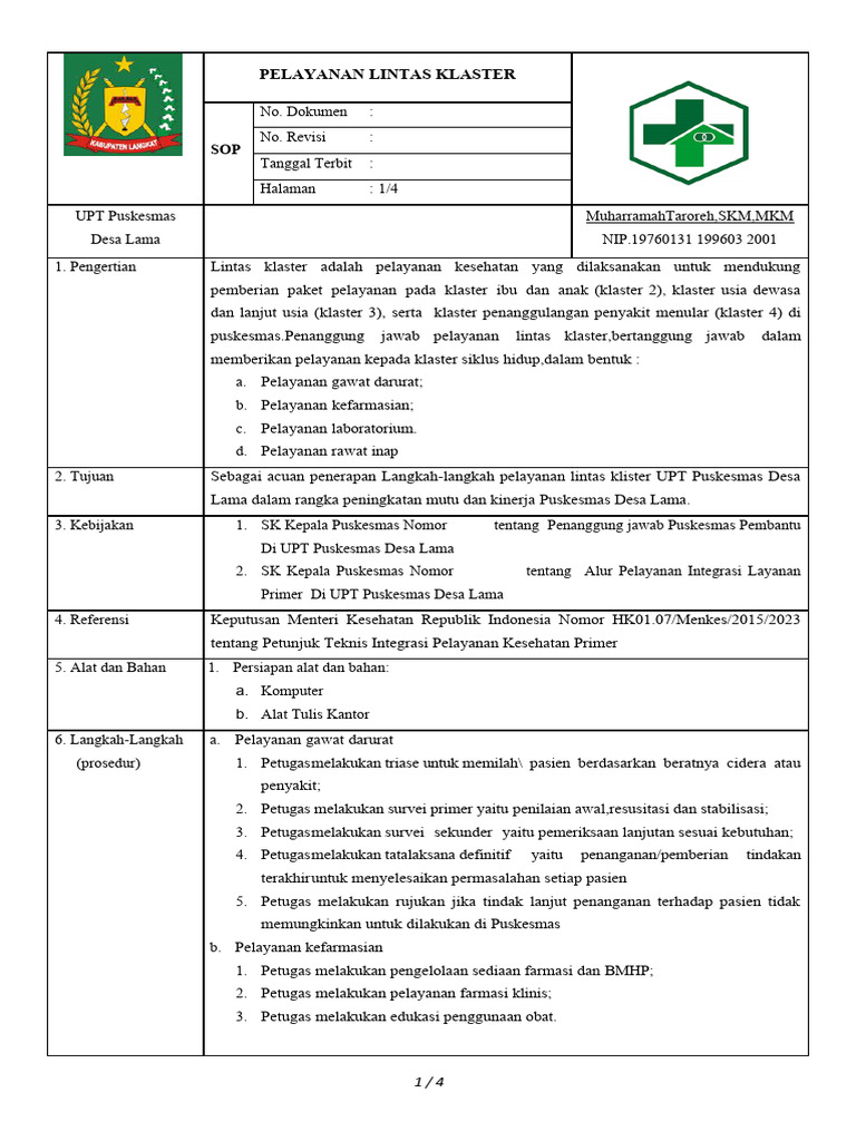 Sop Pelayanan Lintas Klaster | PDF