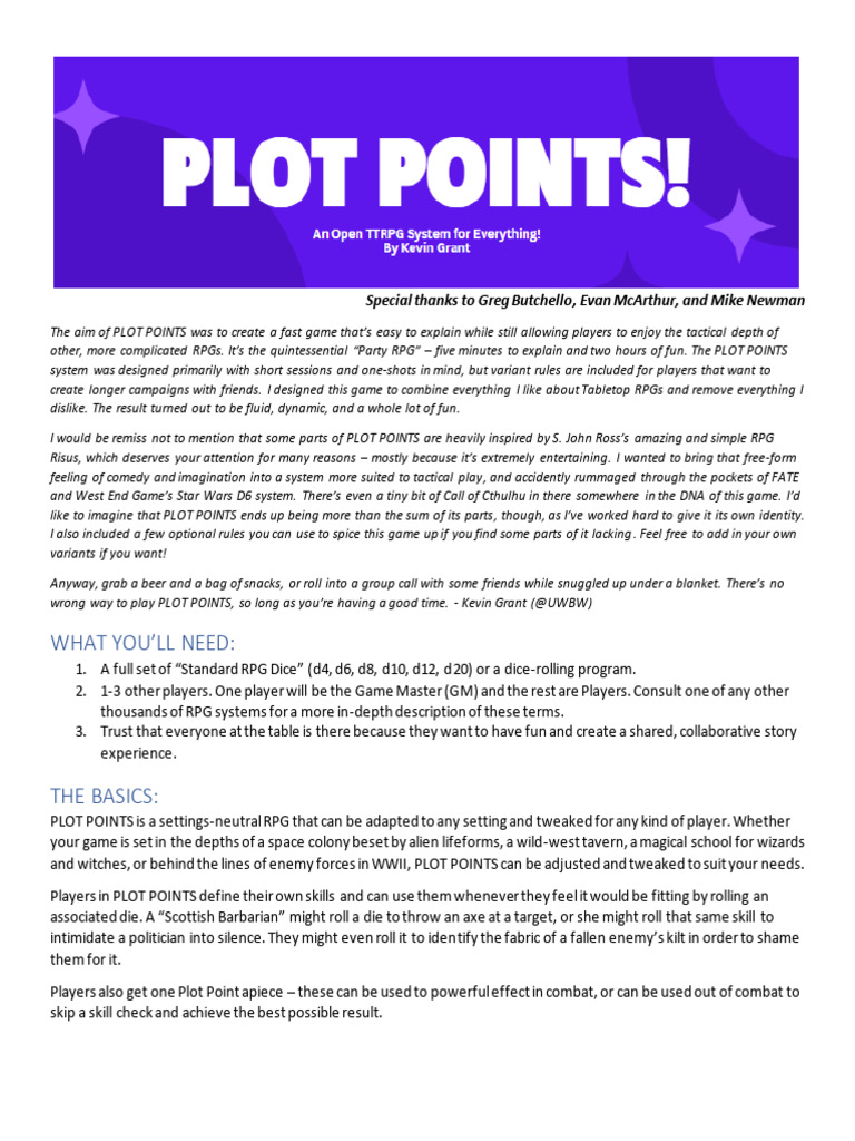 Plot Points RPG Alpha Final | PDF | Role Playing Games | Ammunition