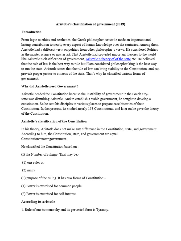 Aristotle's 6 Forms of Government Explained | PDF | Government | Democracy