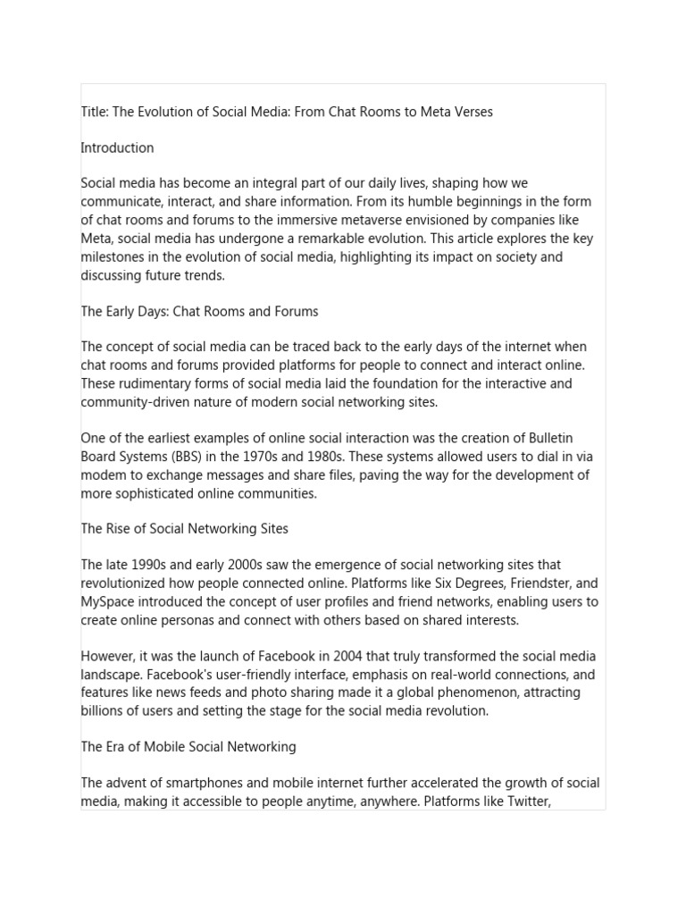 The Evolution of Social Media | PDF | Popular Culture & Media Studies ...