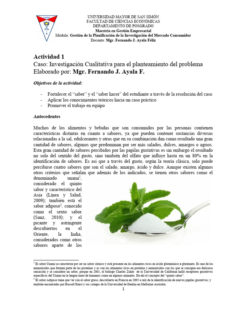 A1 (RES) - Caso Stevia-Inv Cual PHO (Gestión PIMC-UMSS Posgrado-Mgr Ayala) | PDF | Azúcar ...