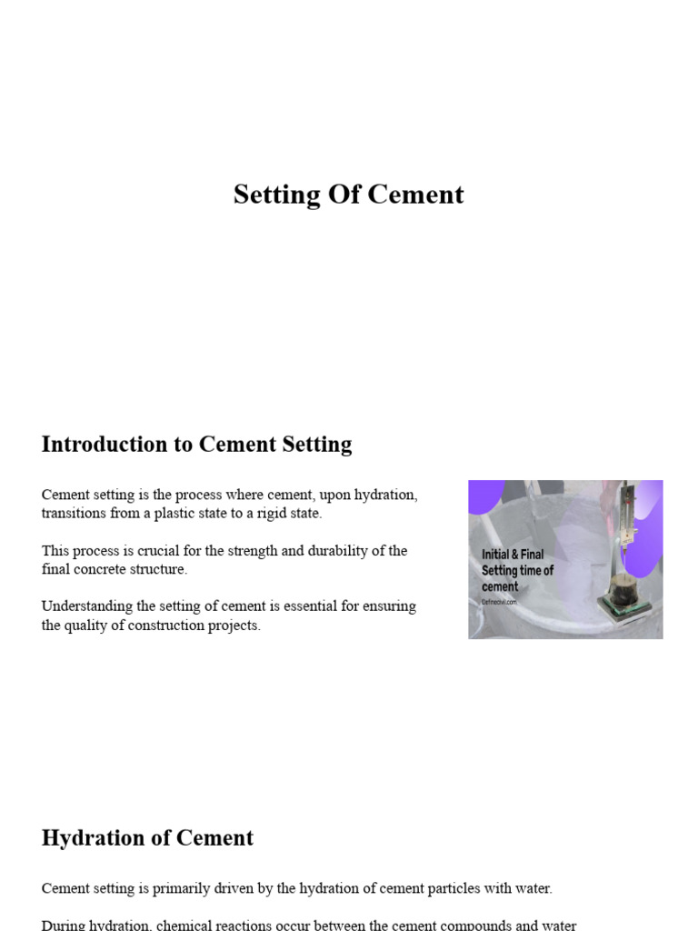 Setting of Cement | PDF | Concrete | Cement