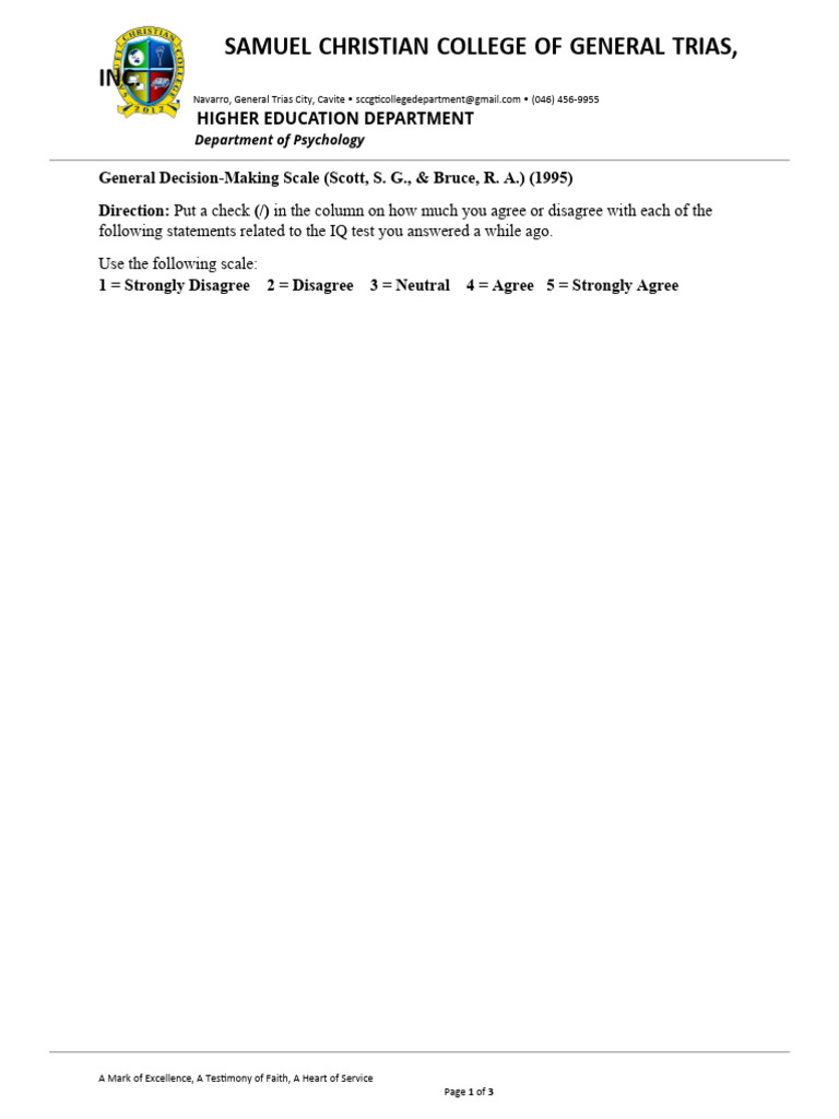 Likert Scale Questionnaire | PDF | Decision Making | Neuroscience