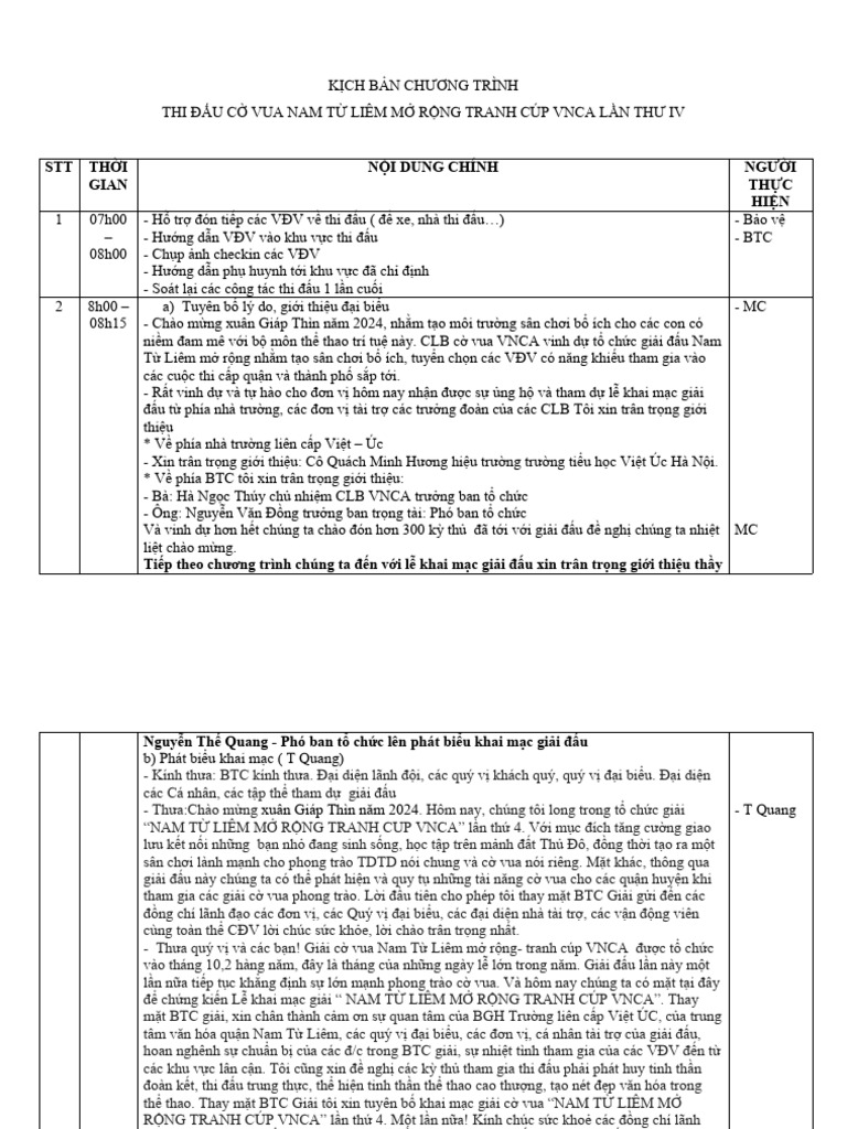 KỊCH BẢN CHƯƠNG TRÌNH cờ vua | PDF