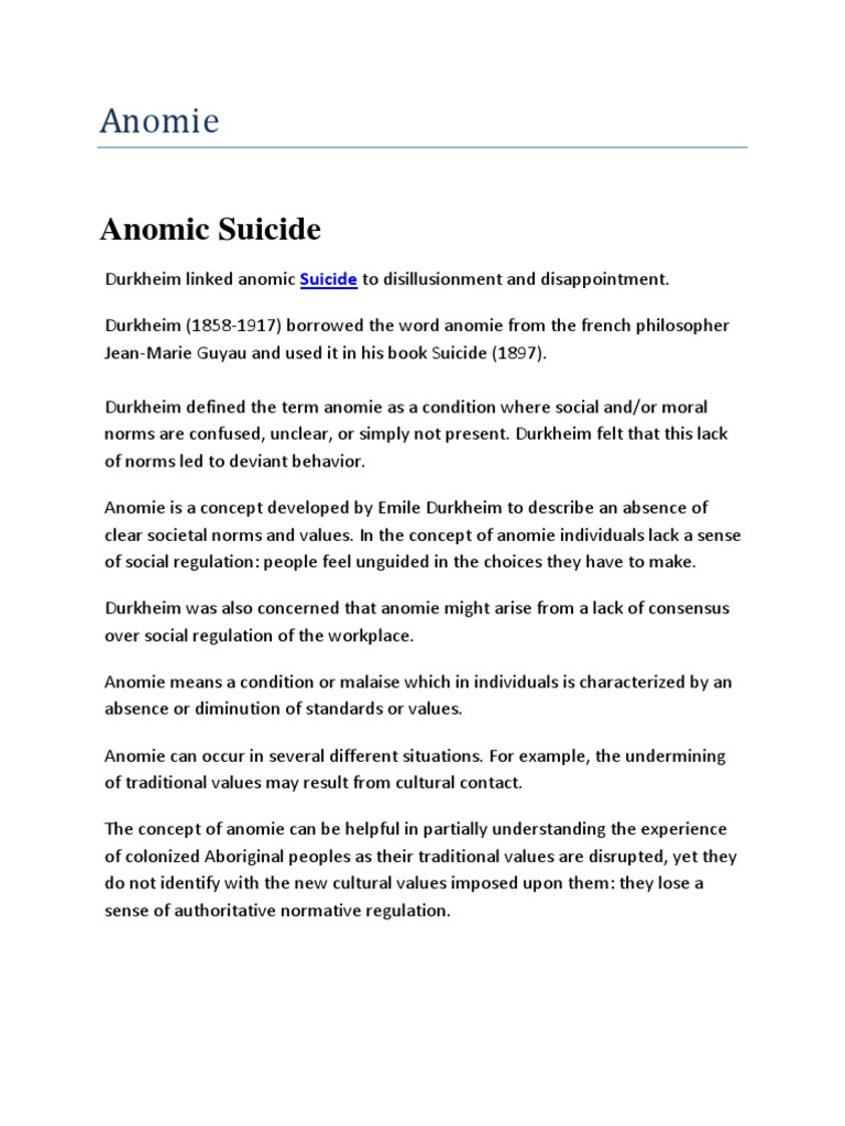 Anomie: Anomic Suicide | PDF | Deviance (Sociology) | Émile Durkheim