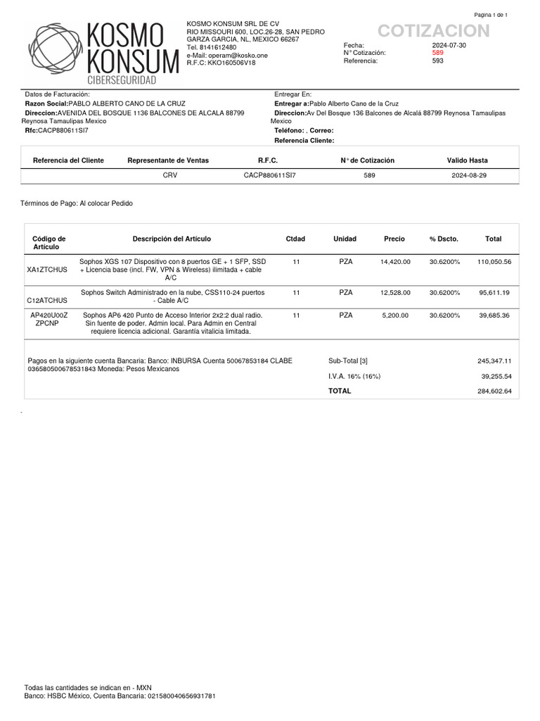 Cotizacion 589-2 | PDF | Servicios financieros | Bancario