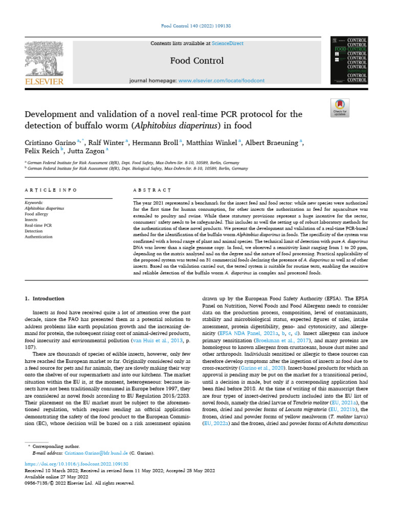 Development and Validation of A Novel Real-Time PCR Protocol For The Detection of Buffalo Worm ...