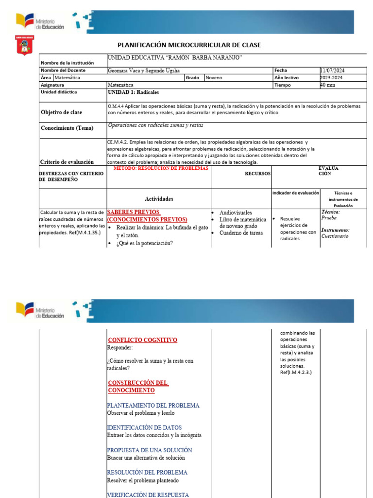 Plan de Clase 2 | PDF | Matemáticas | Evaluación