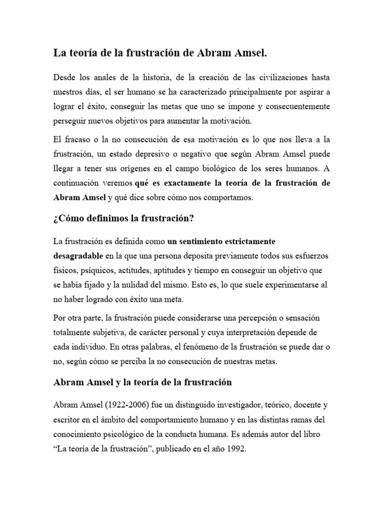 La Teoría de La Frustración de Abram Amsel | PDF | Motivación ...