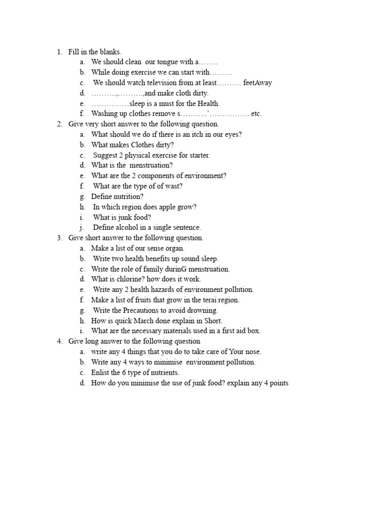 Class 5 Health | PDF | Wellness