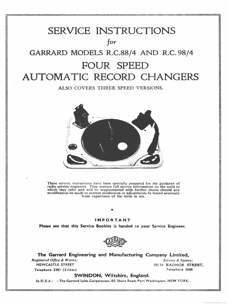 Garrard rc88-4 rc98-4 Service | PDF