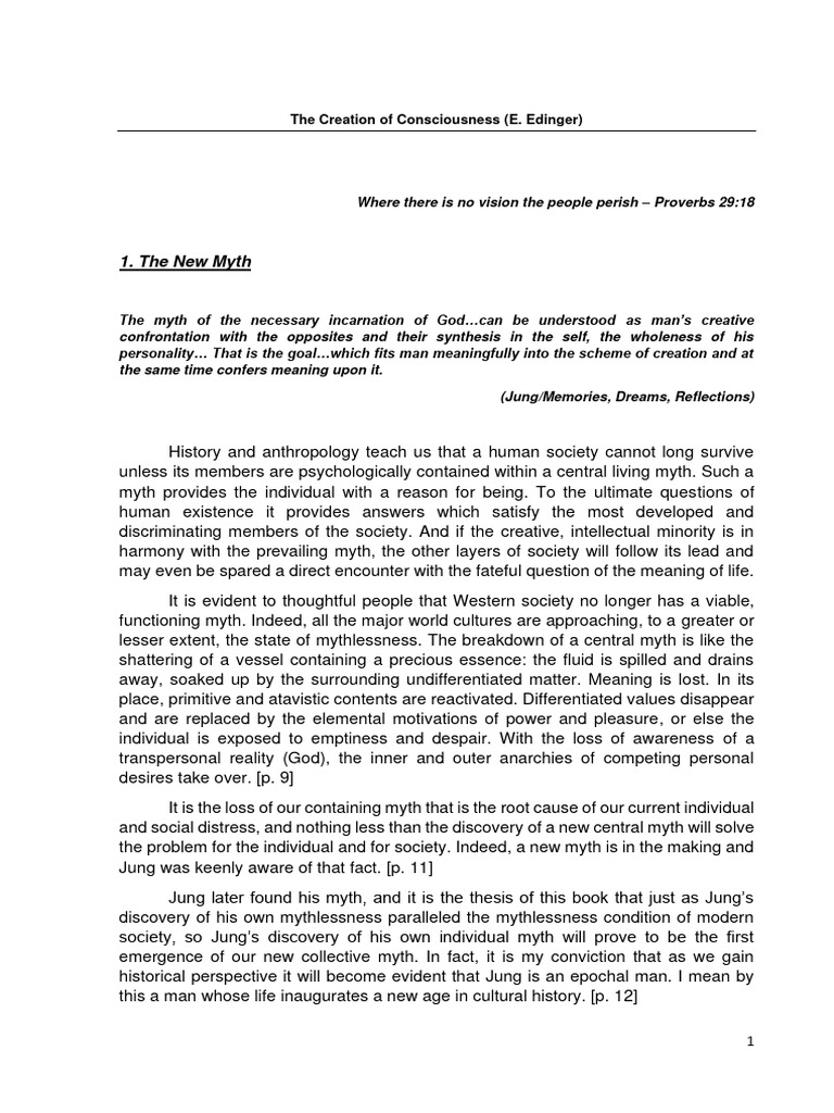 7) The Creation of Consciousness (E. Edinger) | PDF | Unconscious Mind ...