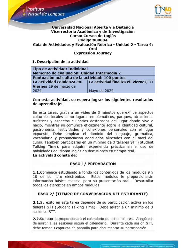 Guia Español Task 4-Oral Expression | PDF | Evaluación | Comunicación