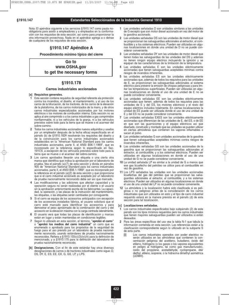 Osha 29 CFR 1910.178 - Montacargas | PDF | Combustibles | Hidrógeno