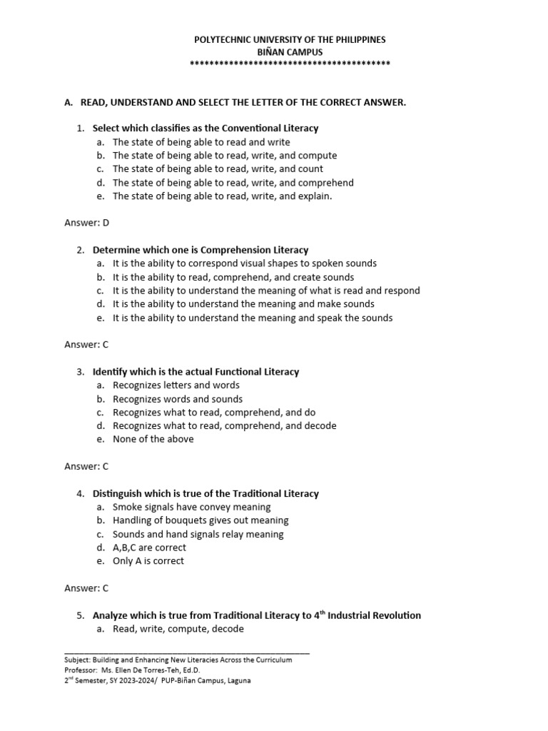MIDTERM EXAM Building and Enhancing New Literacies Across The ...
