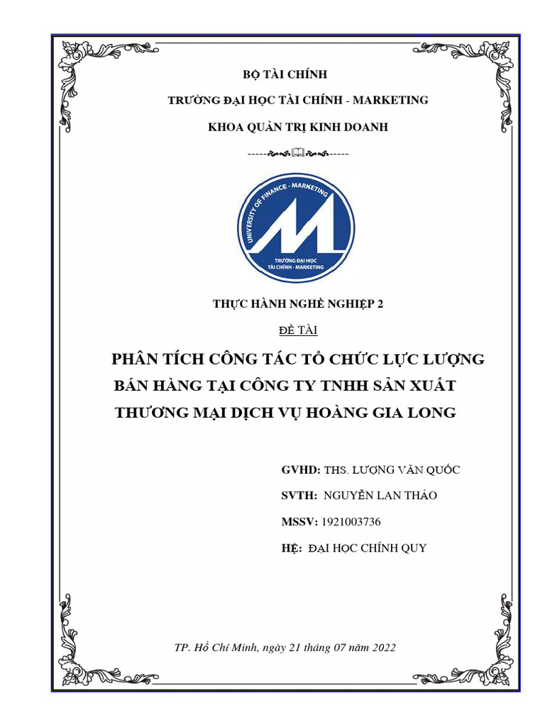 thnn2 Cong Tac To Chuc Luc Luong Ban Hang Cong Ty TNHH Hoang Gia Long | PDF