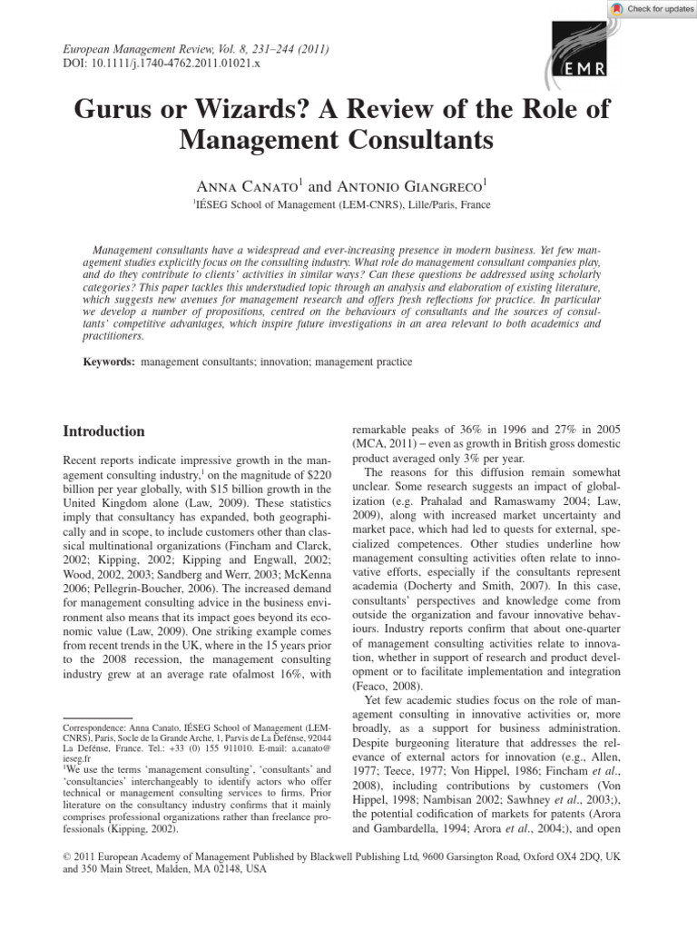 Role of Management Consultants in Innovation | PDF | Consultant ...