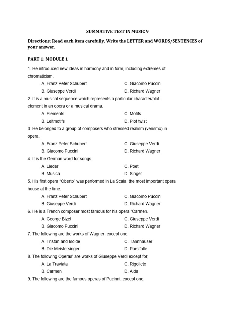 Famous Operas and Composers Quiz | PDF | Opera | Giacomo Puccini