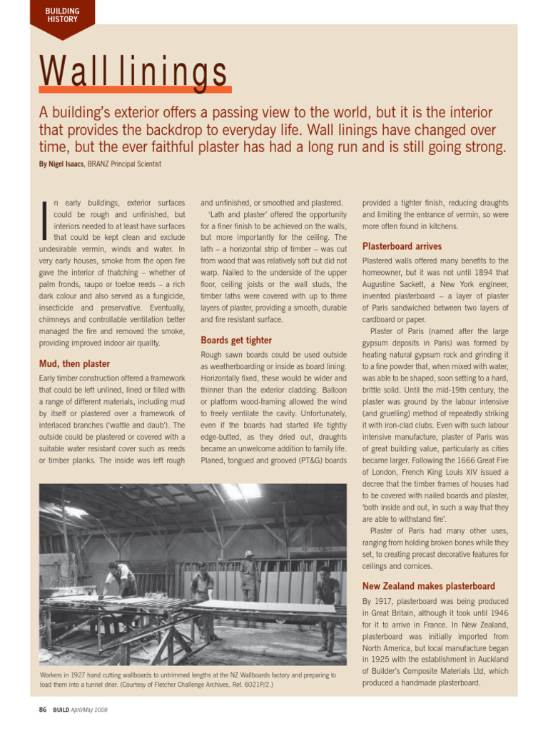 Build 105 88 Building History Wall Linings | PDF | Plaster | Drywall