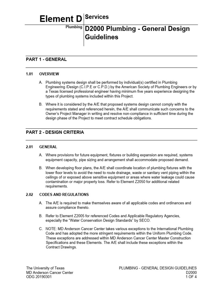 D2000 Plumbing - General Design Guidelines | PDF | Plumbing ...
