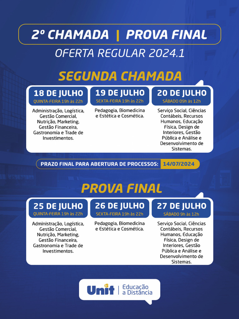 Segunda Chamada e Prova Final Oferta Regular 2024 1 | PDF
