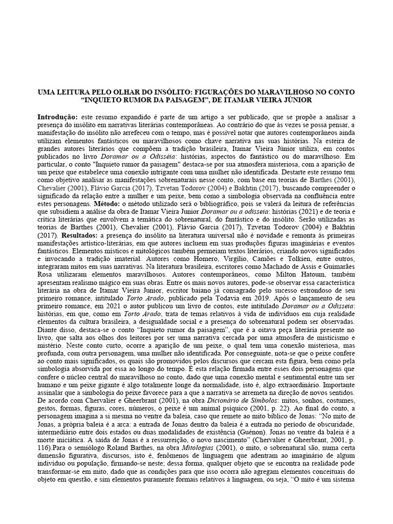 Uma Leitura Pelo Olhar Do Insólito Figurações Do Maravilhoso No Conto ...