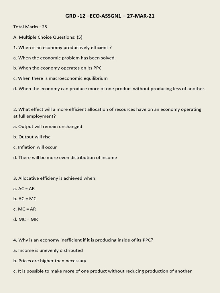 Grade 12 - Assignment 1 | PDF | Pareto Efficiency | Welfare Economics