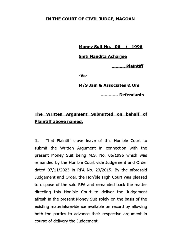 Parimal Acharjee Written Argument | PDF | Lawsuit | Judgment (Law)