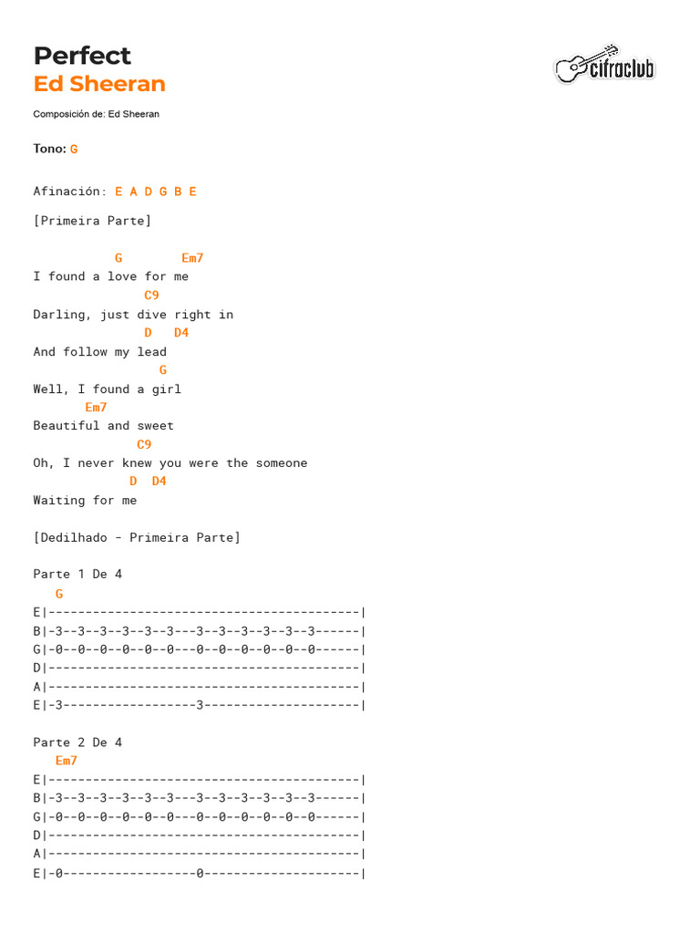 Ed Sheeran's Perfect Guitar Tabs | PDF | Recorded Music
