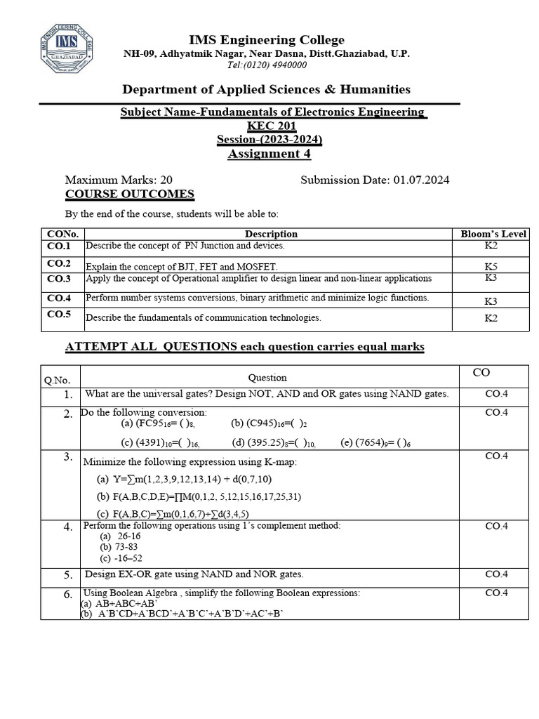 A4 23 24 Even | PDF | Boolean Algebra | Teaching Mathematics