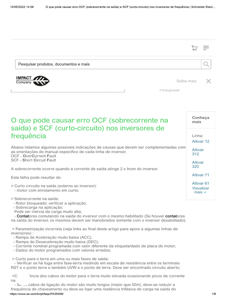 O Que Pode Causar Erro OCF (Sobrecorrente Na Saída) e SCF (Curto-Circuito) Nos Inversores de ...