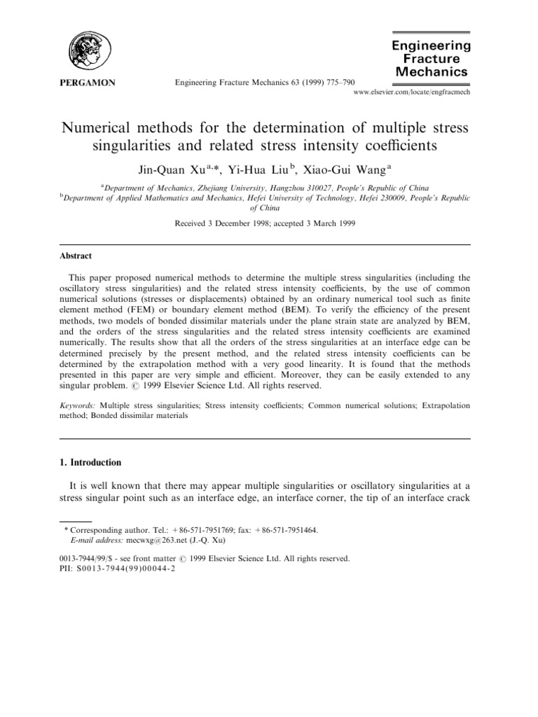 83 Numerical Methods For The Determination of Multiple Stress Singularities and Related Stress ...