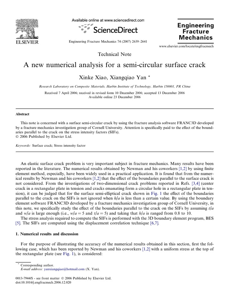 A New Numerical Analysis For A Semi-Circular Surface Crack | PDF ...