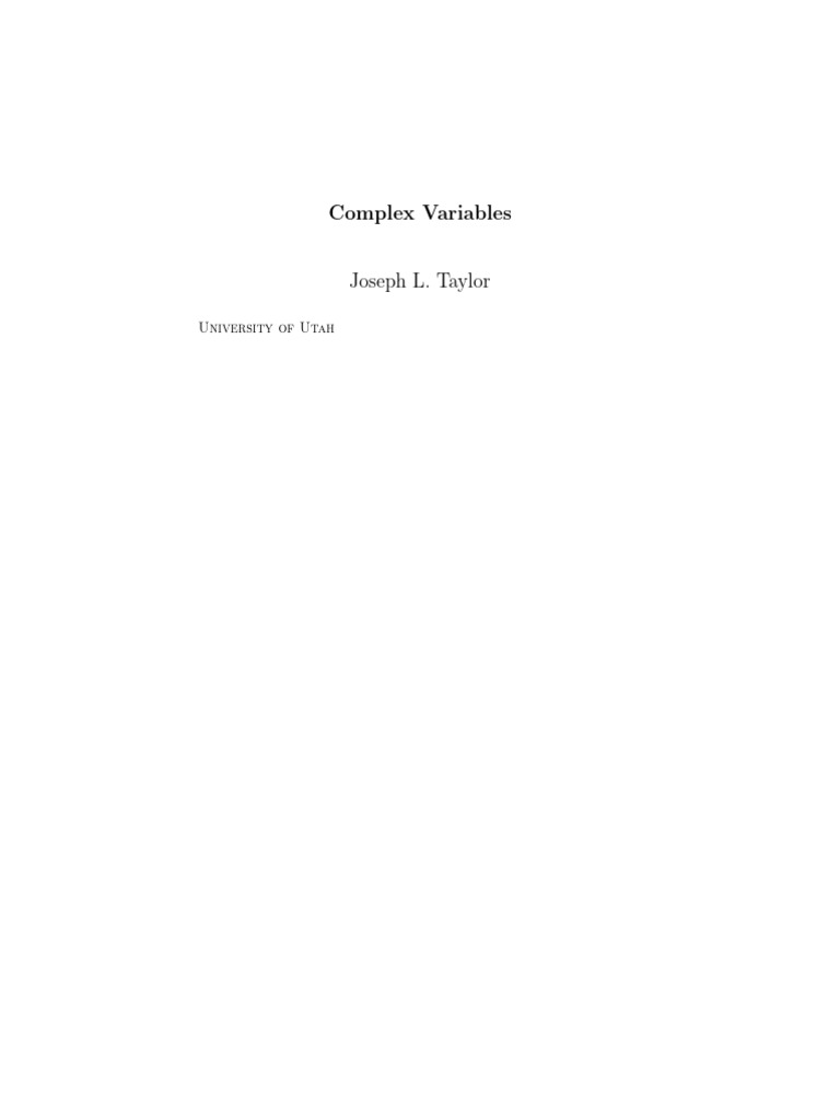 Complex Variables (Joseph L. Taylor) | PDF | Complex Number | Complex Analysis