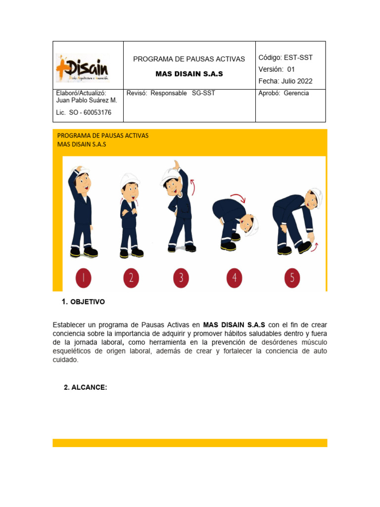 Programa de Pausas Activas | PDF | Mano | Estrés (biología)