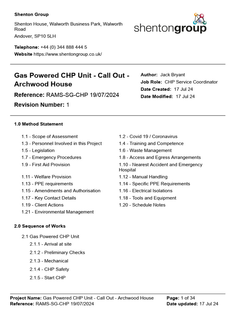 Gas Powered CHP Unit - Call Out - Archwood House-RAMS-SG-CHP 19-07-2024 ...